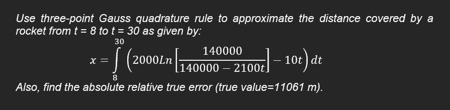 Solved Use three-point Gauss quadrature rule to approximate | Chegg.com