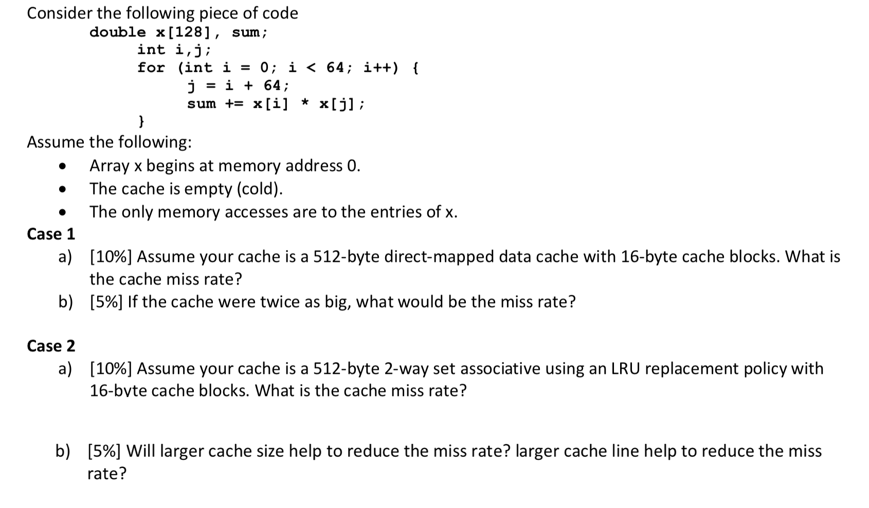 Solved Consider the following piece of code double x[128], | Chegg.com
