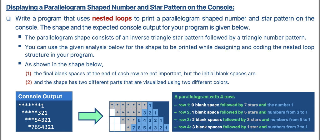 Solved Displaying A Parallelogram Shaped Number And Star 