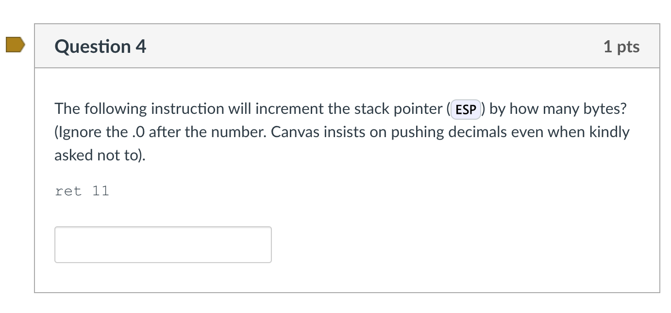 Solved The following instruction will increment the stack | Chegg.com