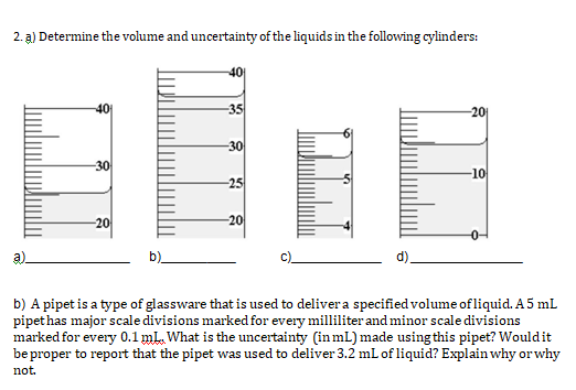 Solved 2.a) Determine the volume and uncertainty of the | Chegg.com