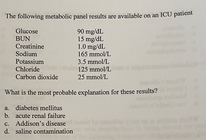 Solved The following metabolic panel results are available | Chegg.com