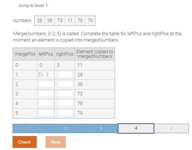 Solved Merge(numbers, 0,2,5 ) is called. Complete the table | Chegg.com