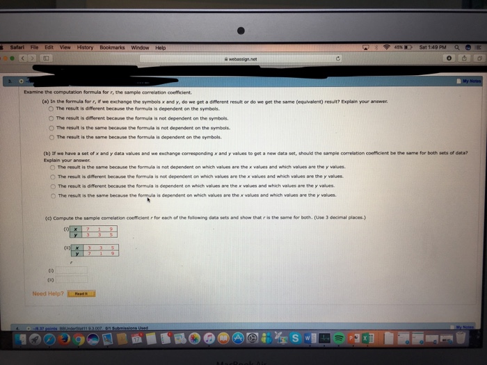 Solved Examine the computation formula for r, the sample | Chegg.com