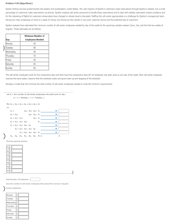 Solved Problem 9-09 (Algorithmic) Epsilon Airlines services | Chegg.com