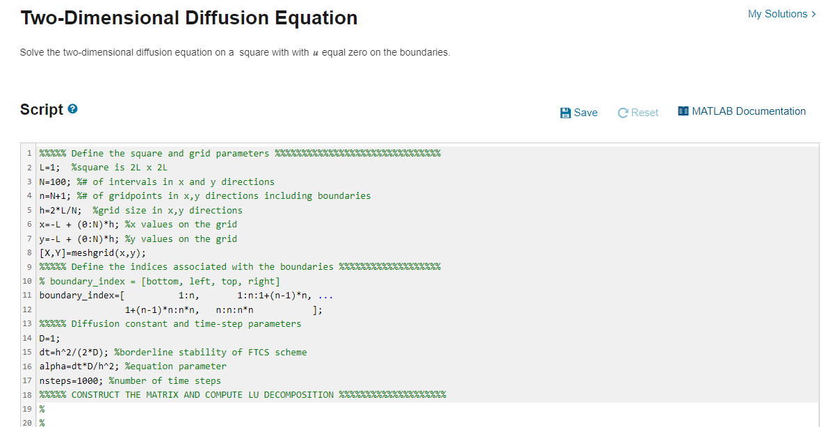 Two Dimensional Diffusion Equation Solve The