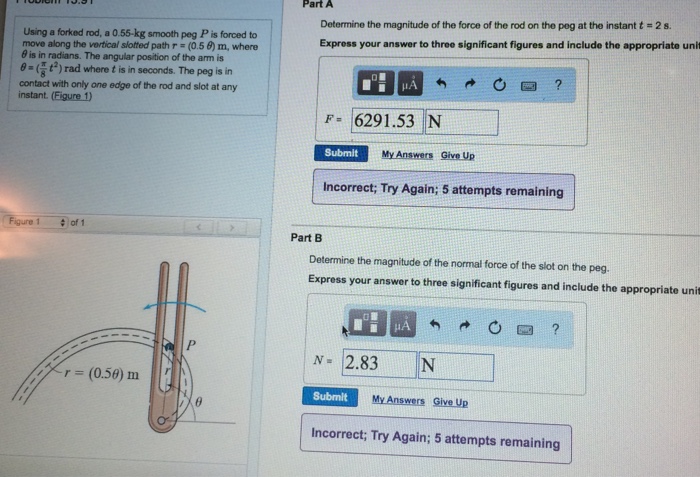 Solved Using a forked rod, a 0.55-kg smooth peg P is forced | Chegg.com