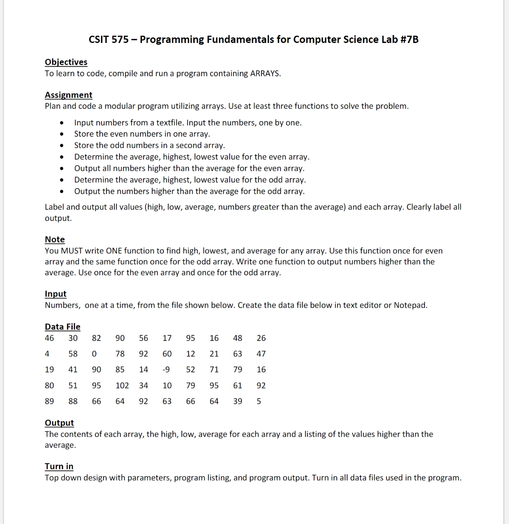 Solved CSIT 575 - Programming Fundamentals for Computer | Chegg.com