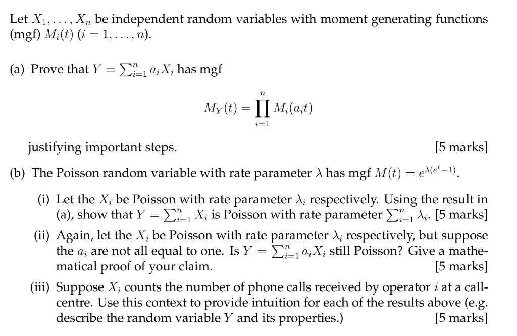 Solved Let Xi,... , Xn be independent random variables with | Chegg.com