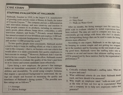 Solved CASE STUDY STAFFING EVALUATION AT HALLMARK Hallmark, | Chegg.com