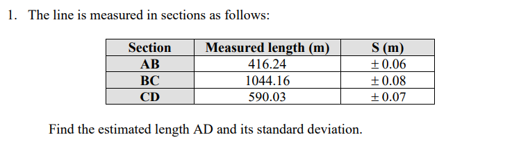 Solved 1. The line is measured in sections as follows: Find | Chegg.com