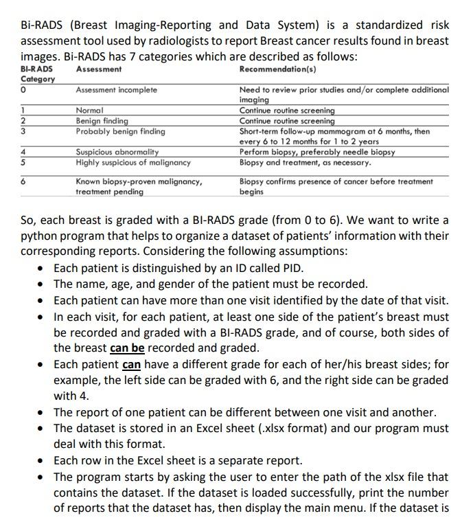 Solved Bi-RADS (Breast Imaging-Reporting and Data System) is | Chegg.com