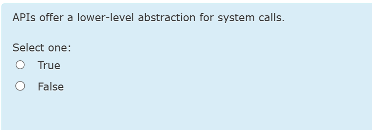 Solved APIs offer a lower-level abstraction for system | Chegg.com
