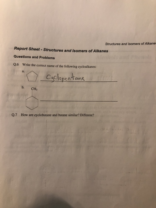 Solved Structures and Isomers of Alkanes Report Sheet - | Chegg.com