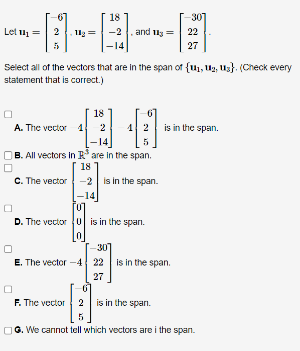 Solved Let u1=⎣⎡−625⎦⎤,u2=⎣⎡18−2−14⎦⎤, and u3=⎣⎡−302227⎦⎤ | Chegg.com