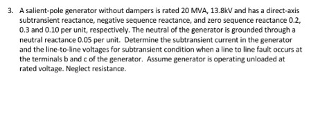 Solved 3. A salient-pole generator without dampers is rated | Chegg.com