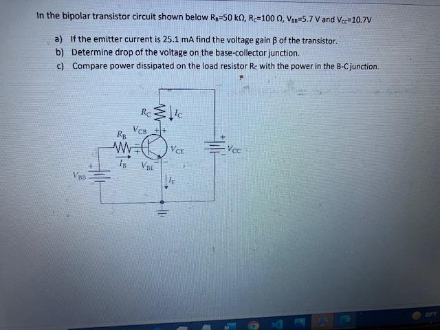 Solved In the bipolar transistor circuit shown below | Chegg.com