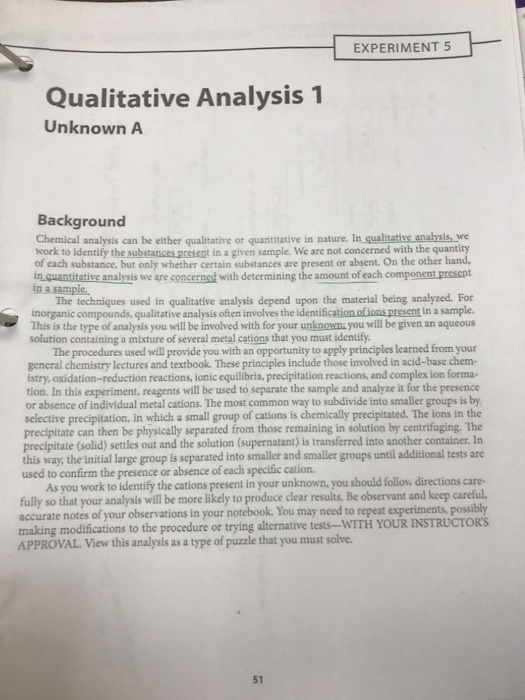Solved EXPERIMENT 5 Qualitative Analysis 1 Unknown A | Chegg.com