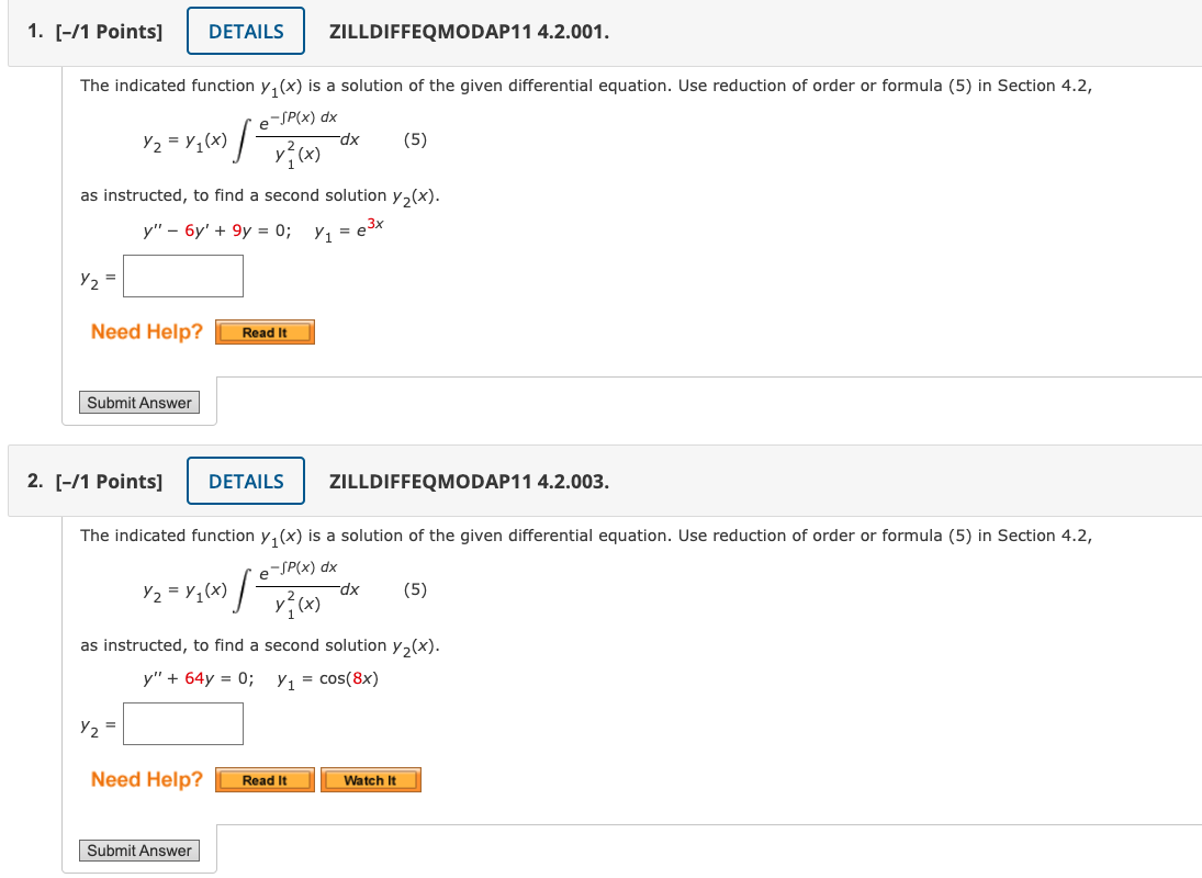 Solved -/1 Points] ZILLDIFFEQMODAP11 4.2.001. The indicated | Chegg.com