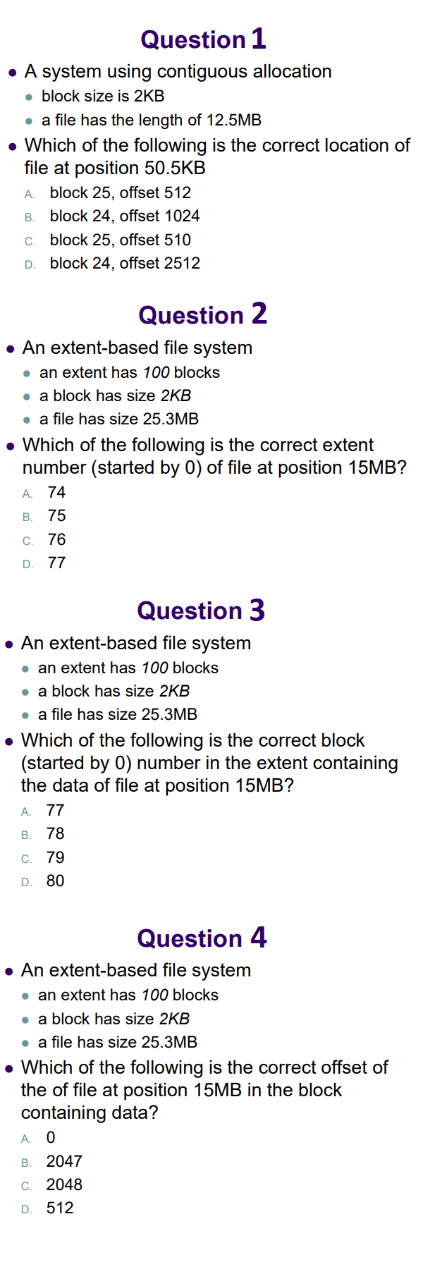 Solved Question 1 • A system using contiguous allocation • | Chegg.com