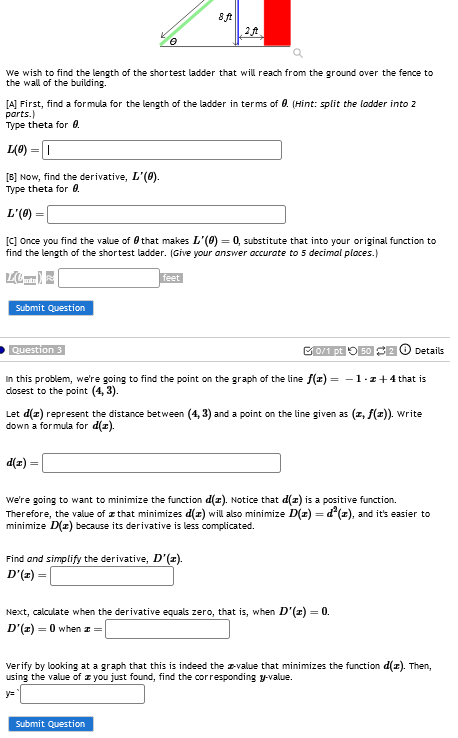 Solved We wish to find the length of the shortest ladder | Chegg.com