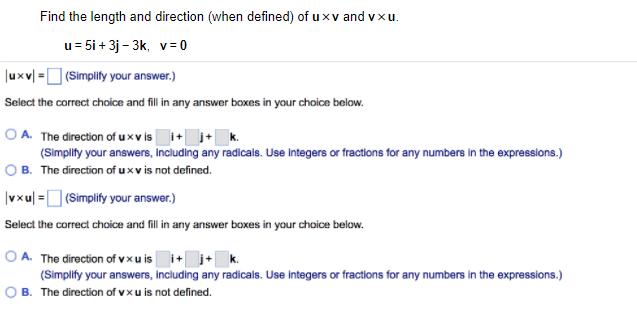 Solved Find the length and direction (when defined) of u xv | Chegg.com