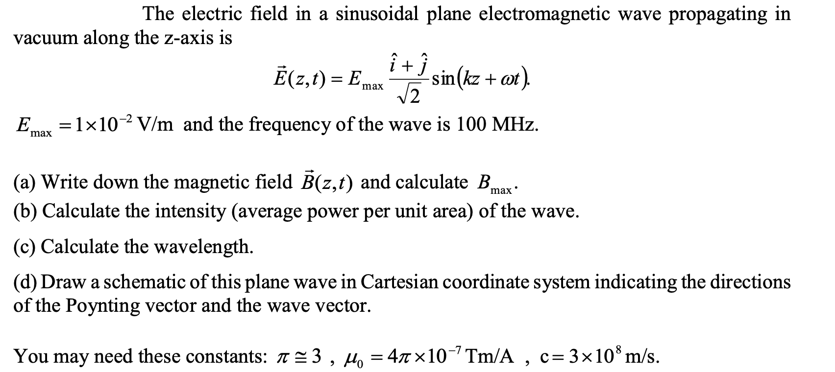 Solved The electric field in a sinusoidal plane | Chegg.com