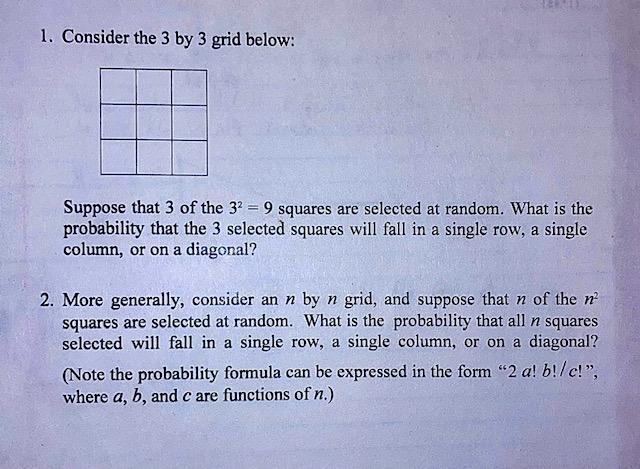 Solved Question 1: Consider the 3 by 3 grid below: Suppose | Chegg.com