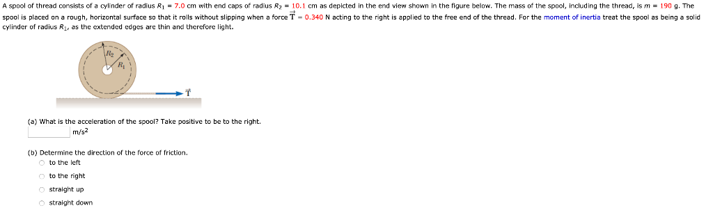 Solved A spool of thread consists of a cylinder of radius | Chegg.com