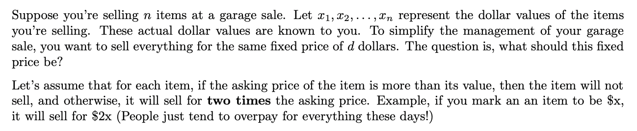 Suppose you're selling n items at a garage sale. Let | Chegg.com