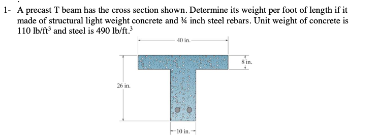 Solved - A precast T beam has the cross section shown. | Chegg.com