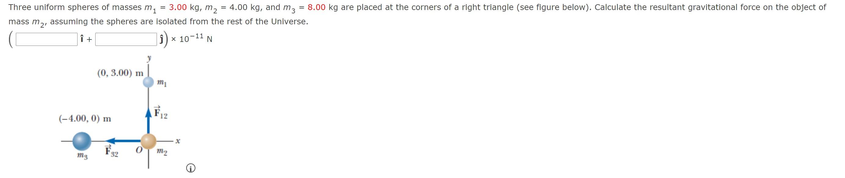 Solved Three uniform spheres of masses m1 = 3.00 kg, m2 = | Chegg.com