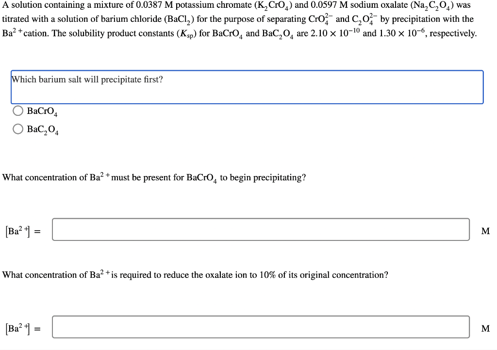Solved A solution containing a mixture of 0.0387M potassium | Chegg.com