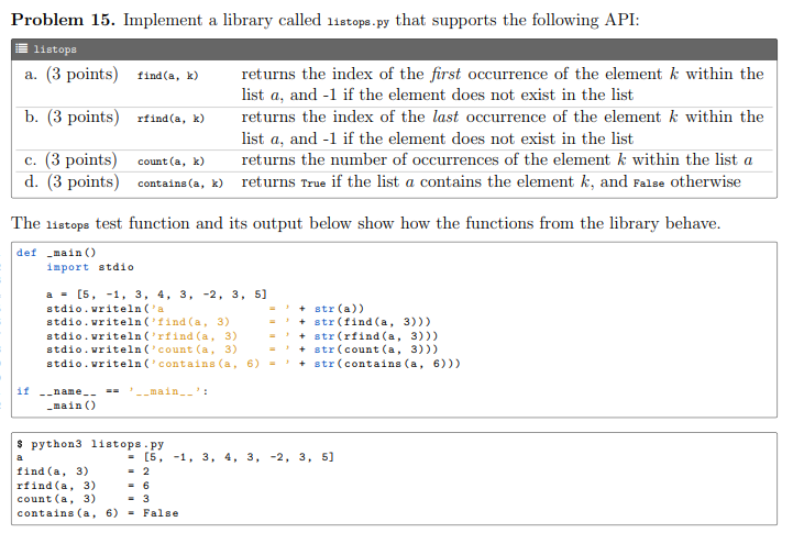 Solved Problem 15. Implement a library called listope .py | Chegg.com