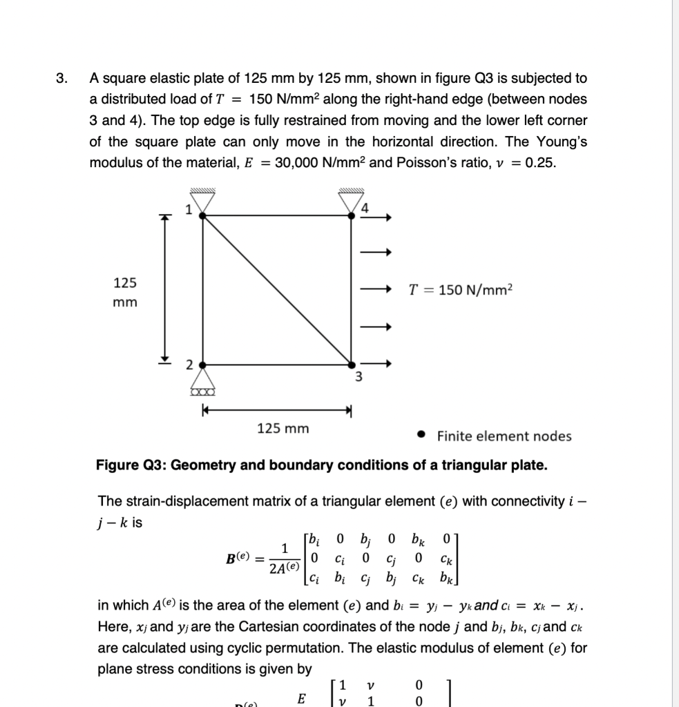Solved 3. A square elastic plate of 125 mm by 125 mm, shown | Chegg.com