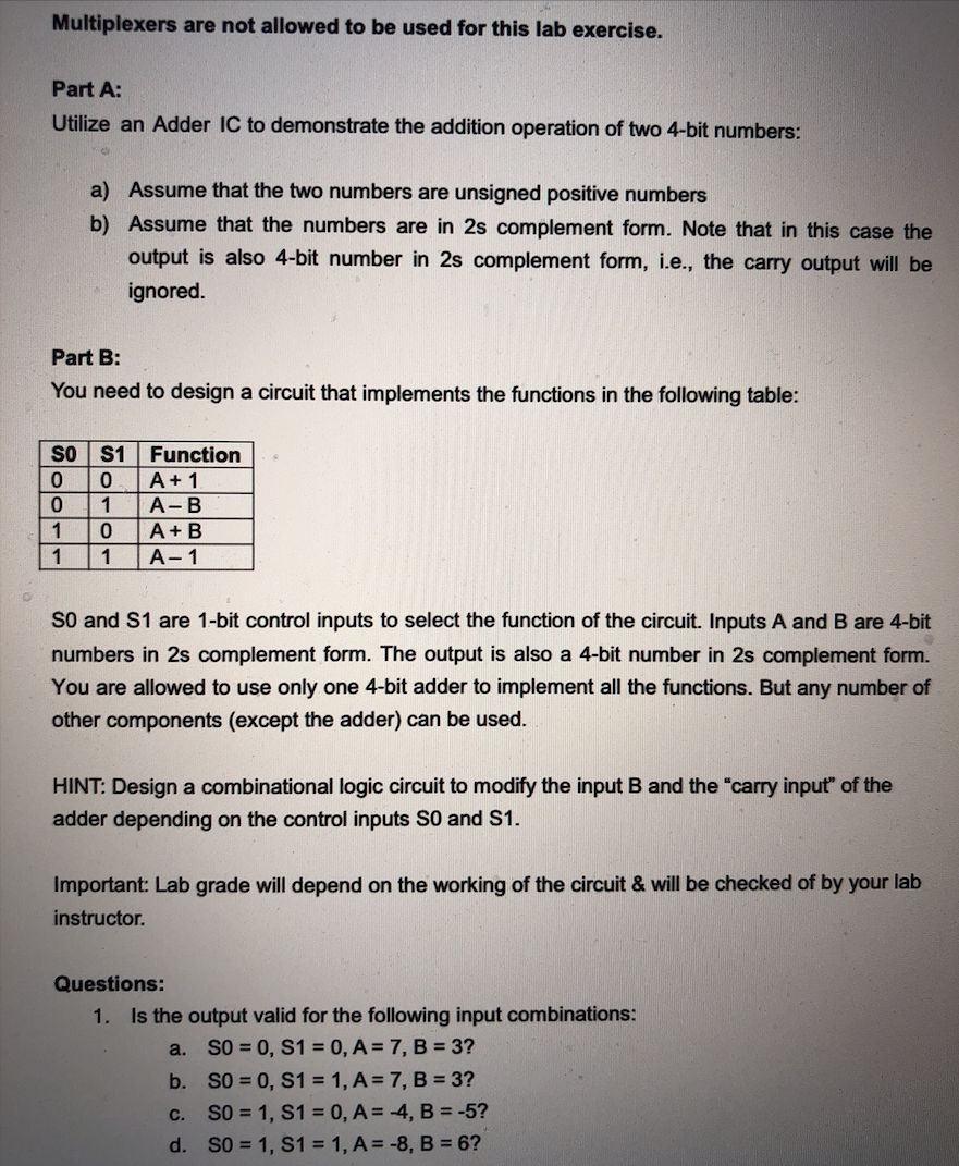 Solved Multiplexers are not allowed to be used for this lab | Chegg.com Solved Multiplexers are not allowed to be used for this lab | Chegg.com