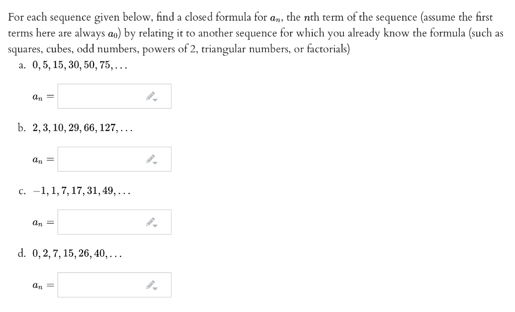 Solved as For each sequence given below, find a closed | Chegg.com
