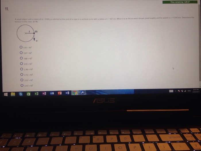 Solved A small object with a mass of m = 658 g is whirled at | Chegg.com