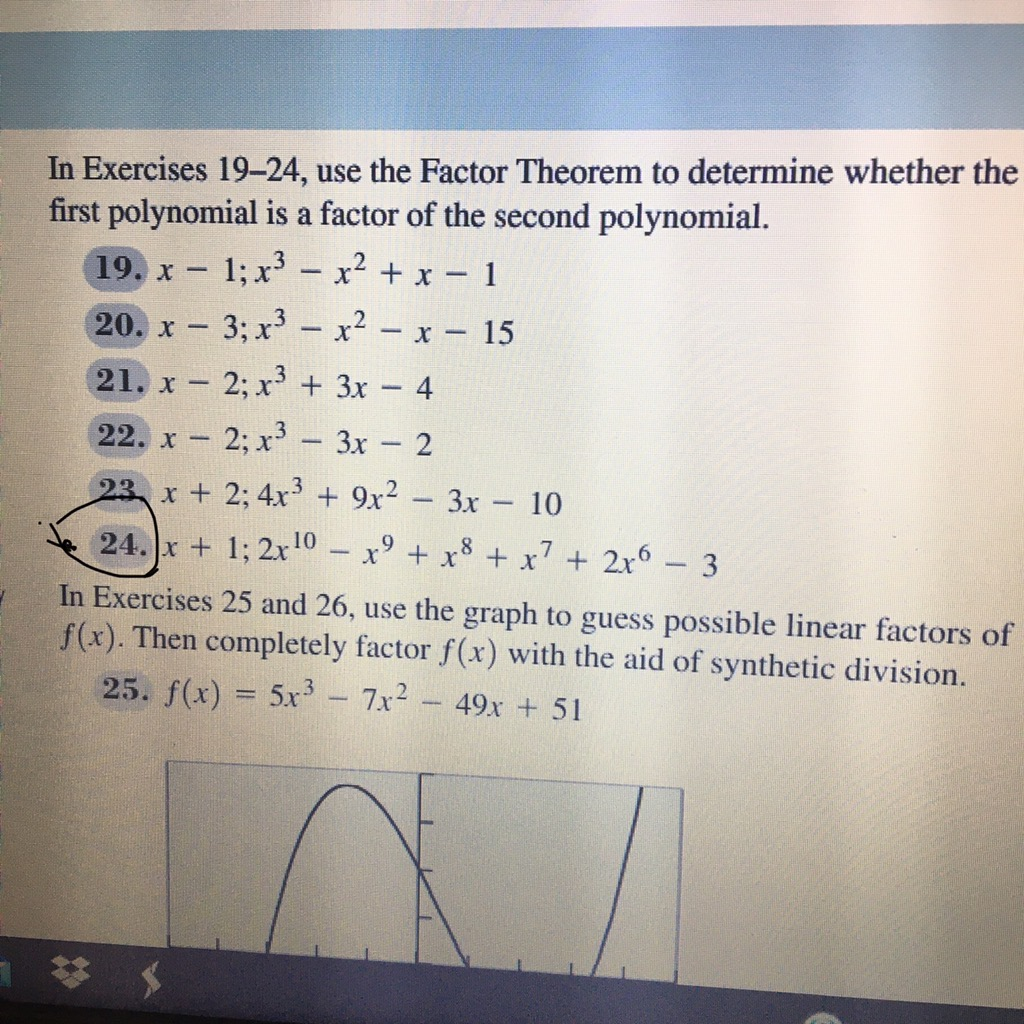 Solved - X- In Exercises 19-24, use the Factor Theorem to | Chegg.com