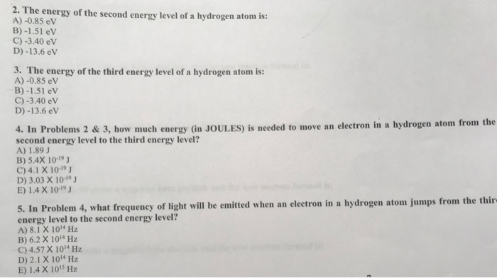 Solved 2. The energy of the second energy level of a | Chegg.com