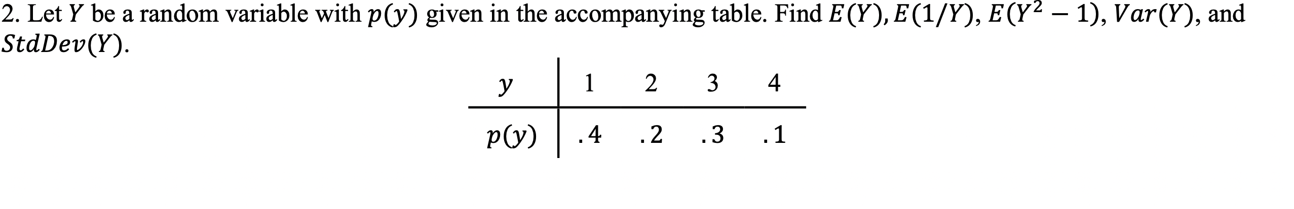 Solved 2. Let Y be a random variable with p(y) given in the | Chegg.com