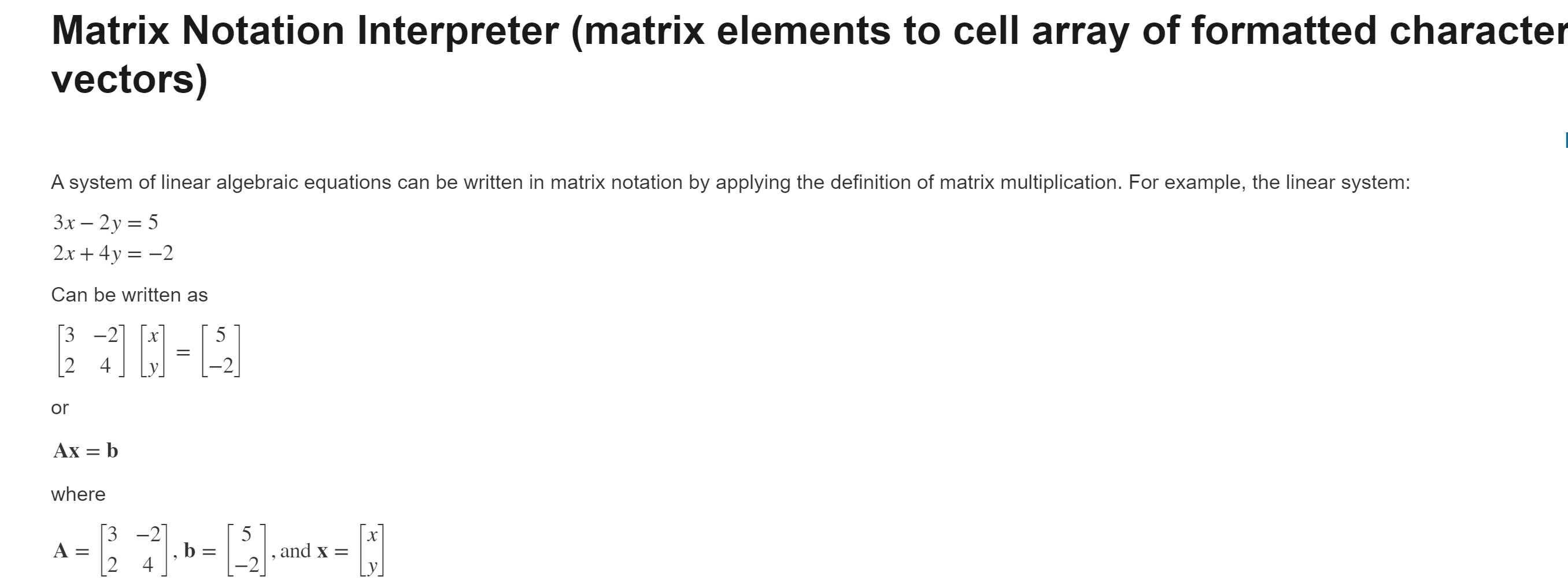 Solved Matrix Notation Interpreter (matrix elements to cell | Chegg.com