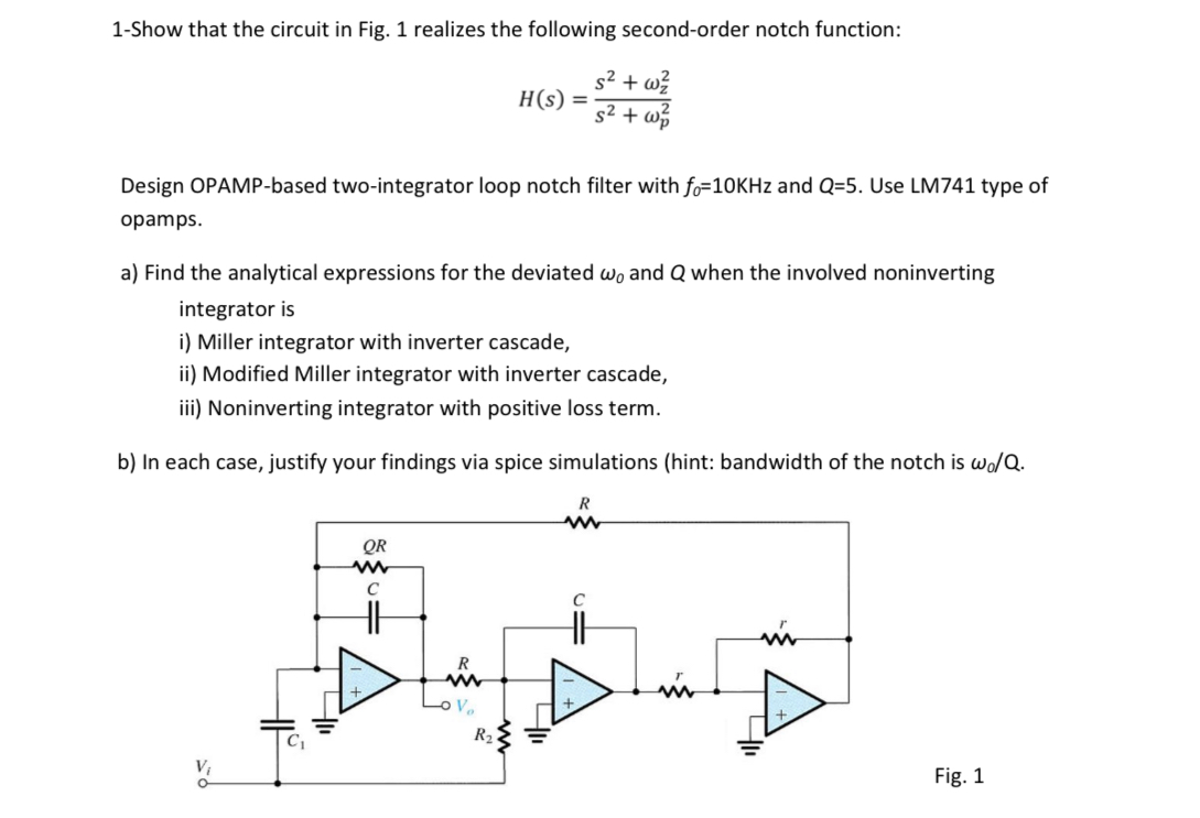 Solved 1-Show that the circuit in Fig. 1 realizes the | Chegg.com