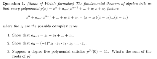Solved Question 1. (Some of Vieta's formulas) The | Chegg.com