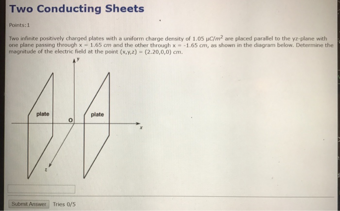 Solved Two Conducting Sheets Points: 1 Two infinite | Chegg.com