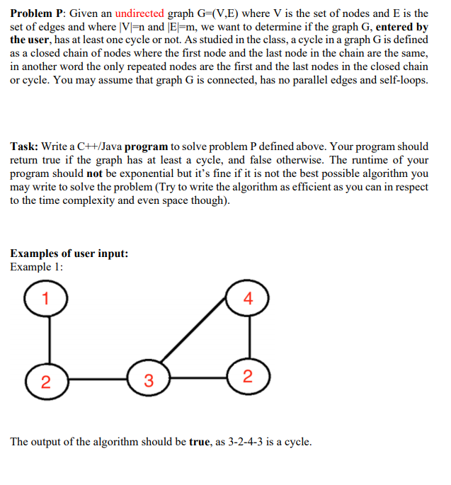 Solved Problem P: Given an undirected graph G=(V.E) where V | Chegg.com