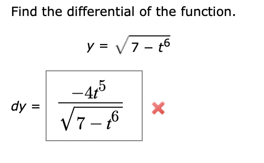 Solved Find the differential of the function. | Chegg.com