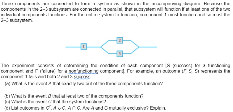 Solved Three components are connected to form a system as | Chegg.com