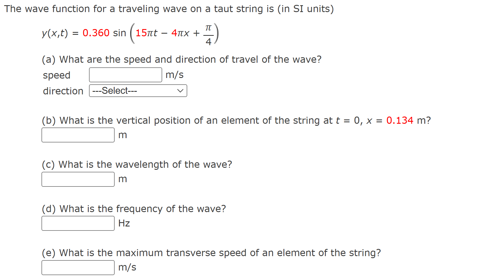 Solved The wave function for a traveling wave on ﻿a taut | Chegg.com