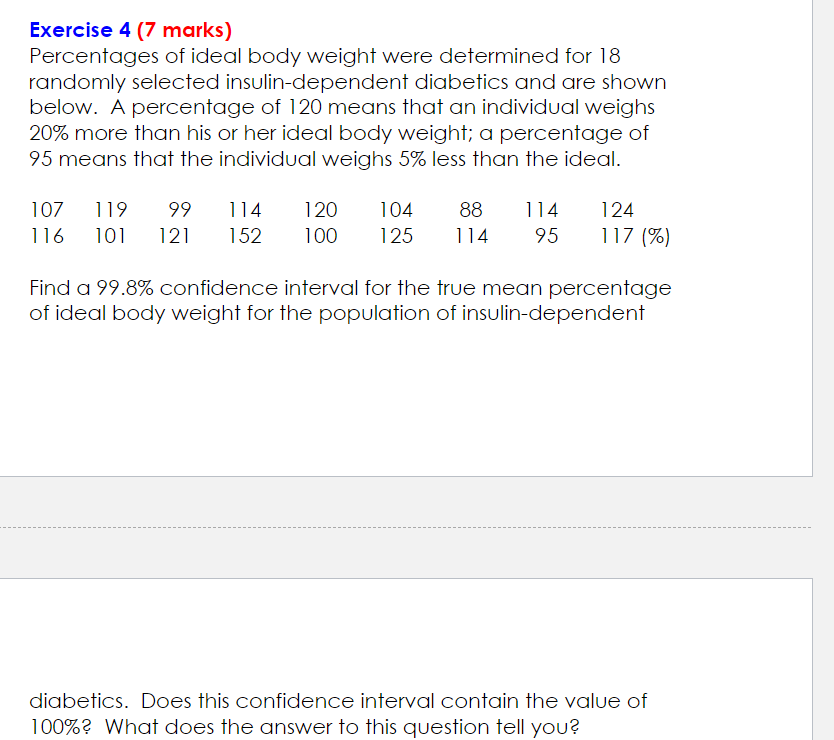 Solved Exercise 4 (7 marks) Percentages of ideal body weight | Chegg.com